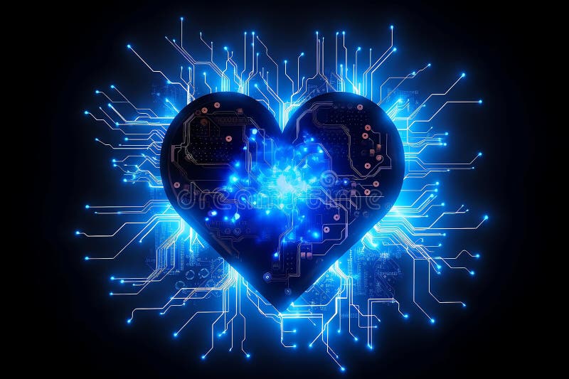 Digital Love Sparks: a Glowing Heart of Technology and Lightning. AI ...