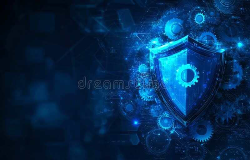 Digital Low Poly Blue Guard Shield and Cogwheels. Concept for ...