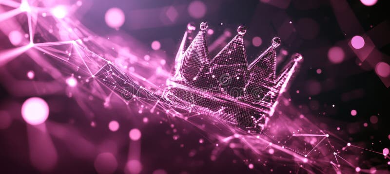 Digital Low Poly Crown on Abstract Tech Purple Background with Lines ...