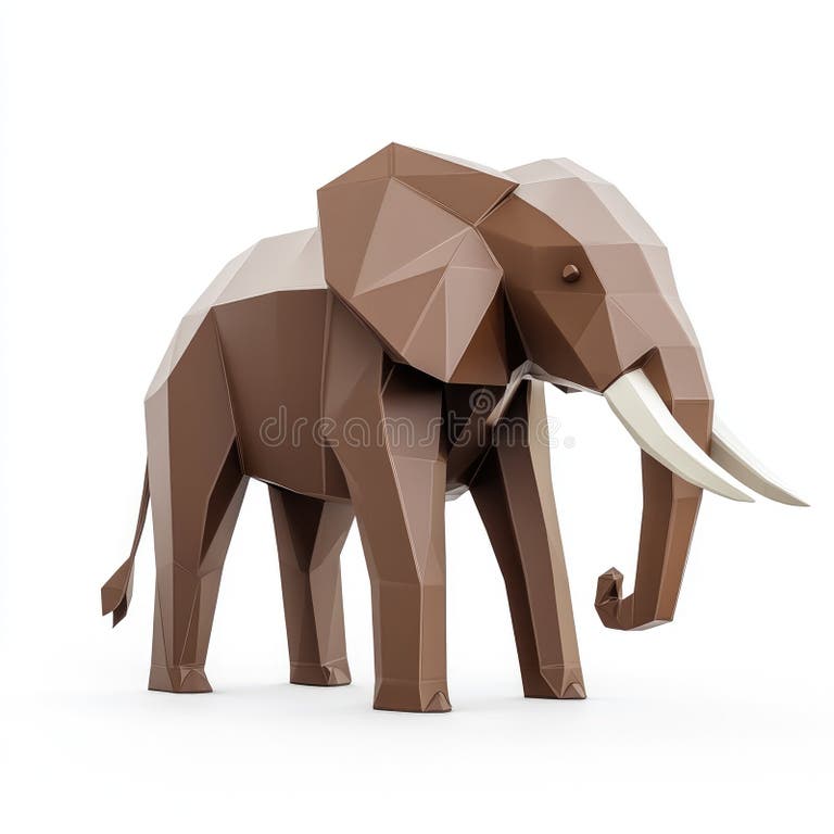 Low Poly Brown Elephant, 3D Render, Geometric Animal Stock Illustration ...