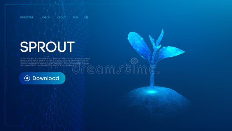 Digital Low Poly Sprout with Glowing Polygonal Design in Blue Tones on ...