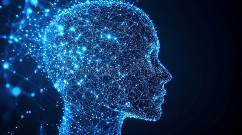 A Digital Low Poly Wireframe with 3d Gears in a Head, Representing ...