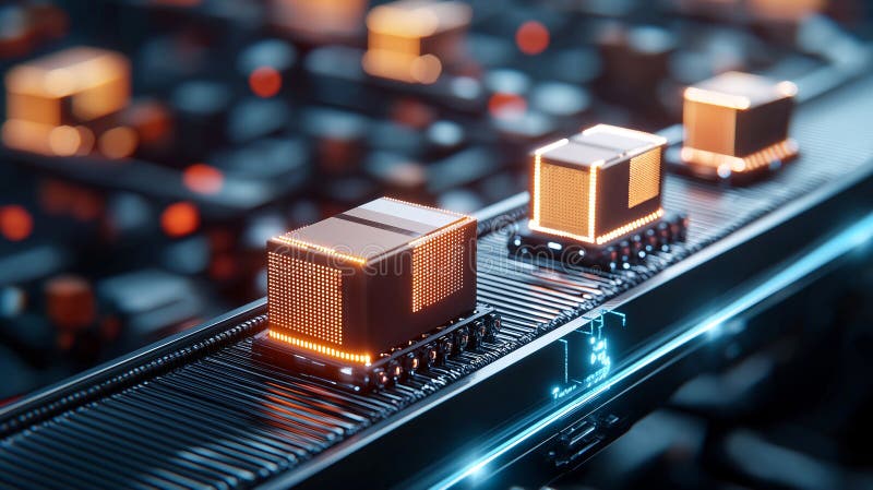 Digital Luminous Boxes on Conveyor Belt Showcasing Advanced Technology ...