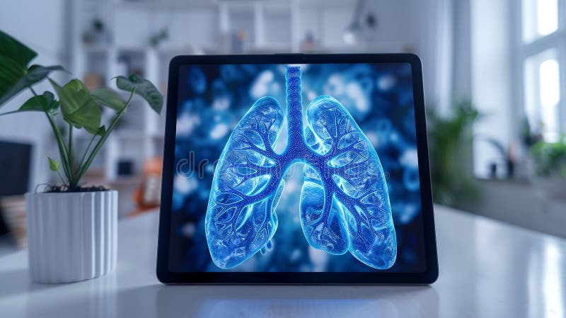 Digital Lung Visualization on Tablet Screen in Bright Medical Office ...