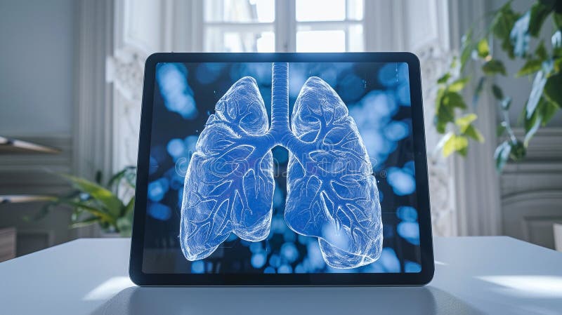 Digital Lung Visualization on Tablet Screen in Bright Medical Office ...