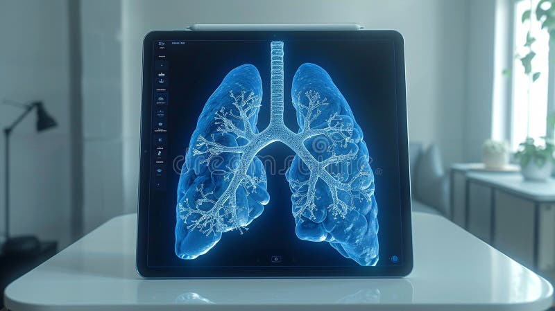 Digital Lung Visualization on Tablet Screen in Bright Medical Office ...