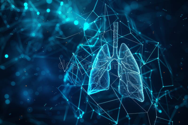 Digital Lungs in Abstract Tech Background with Glowing Particles ...