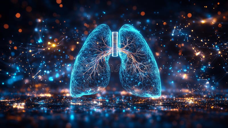 Digital Lungs Representation with Neon Lights Stock Illustration ...