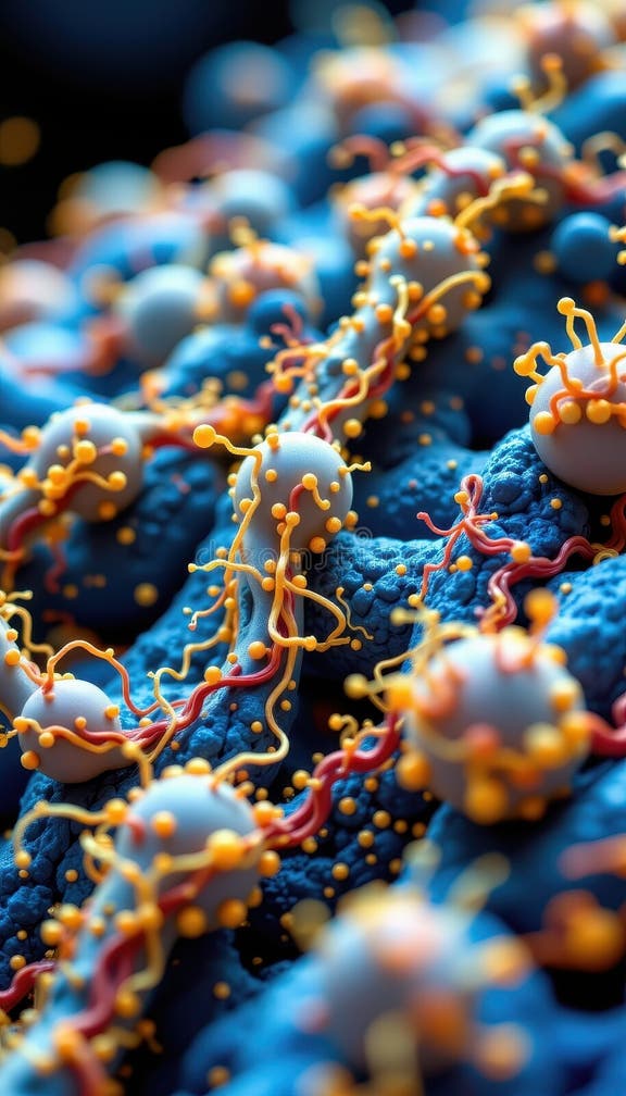 Digital Macro Illustration of Synthetic Germ Forms Interacting with ...