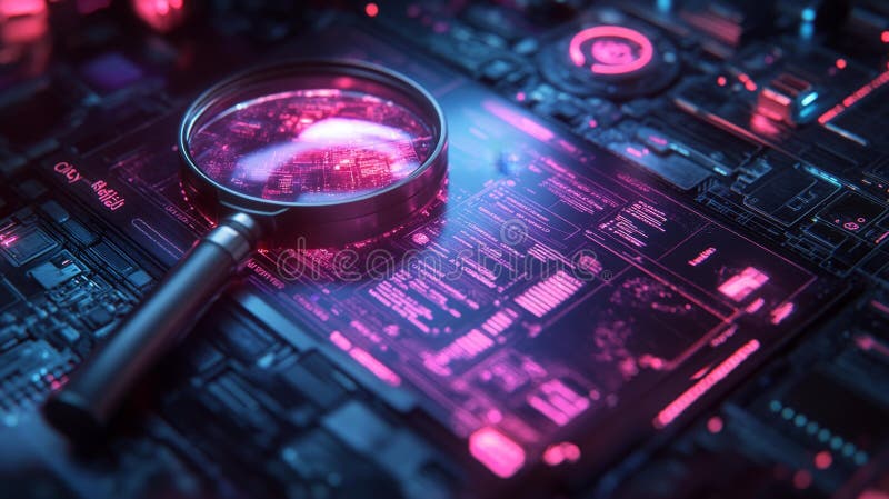 Digital Magnifying Glass on Circuit Board Generative AI Stock ...