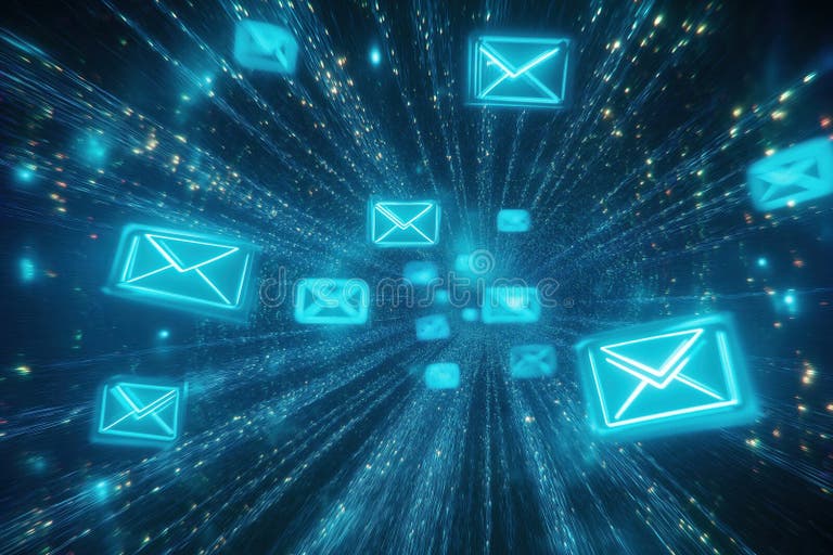 Digital Mail Icons Floating in a Futuristic Data Stream Stock Photo ...