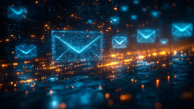 Digital Mail Icons with Glowing Effect Generative AI Stock Illustration ...