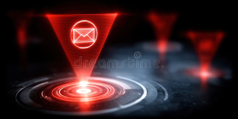 Digital Mail Notification Symbol in Red with Futuristic Background and ...