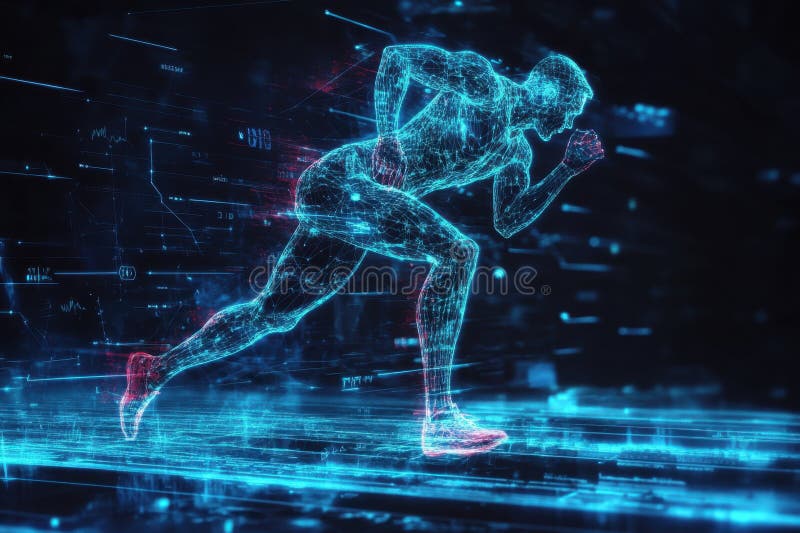 Digital Male Athlete Running in Cyberspace, Leaving a Trail of Data ...