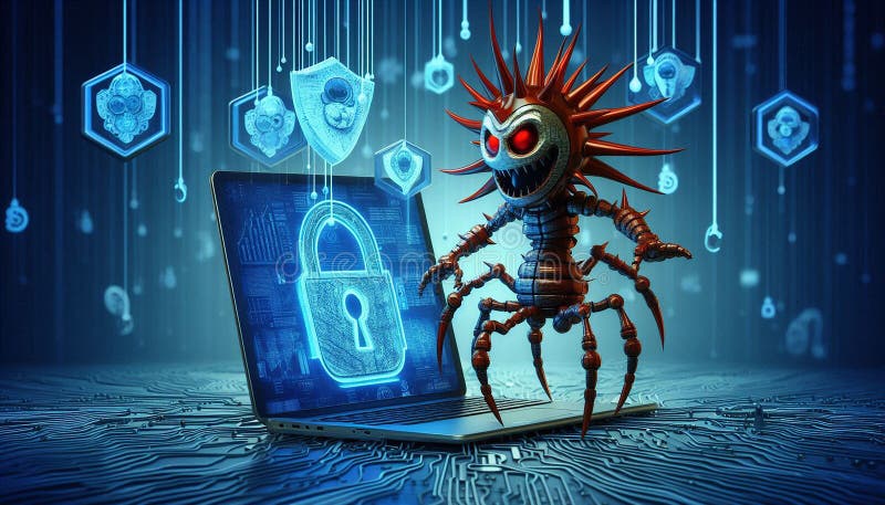 Digital Malware Character with Cyber Security Theme Stock Illustration ...