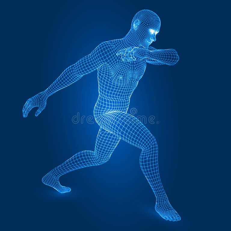 Digital Man Figure in Fight Pose 3d Wireframe Style Vector Illustration ...