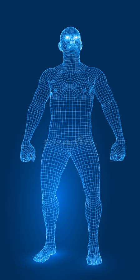 Digital Man Figure in Fight Pose 3d Wireframe Style Vector Illustration ...
