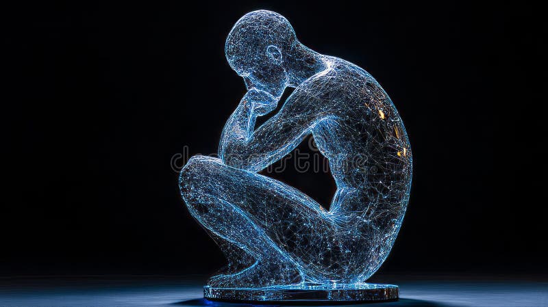 Digital Man Thinking. Artificial Intelligence Abstract Figure Ponders ...