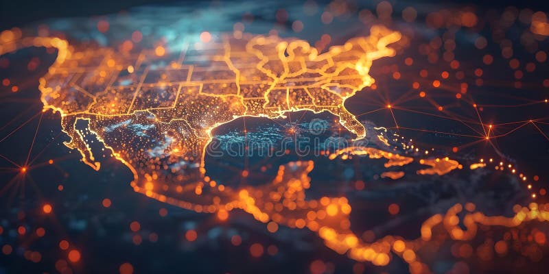 Digital Map of Americas Symbolizes Global Connectivity Technology and ...