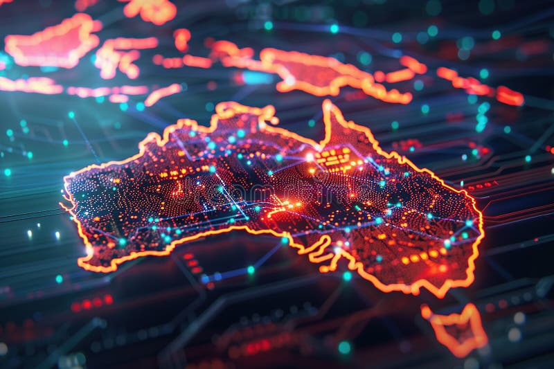 Digital Map of Australia Connectivity Network Stock Image - Image of ...