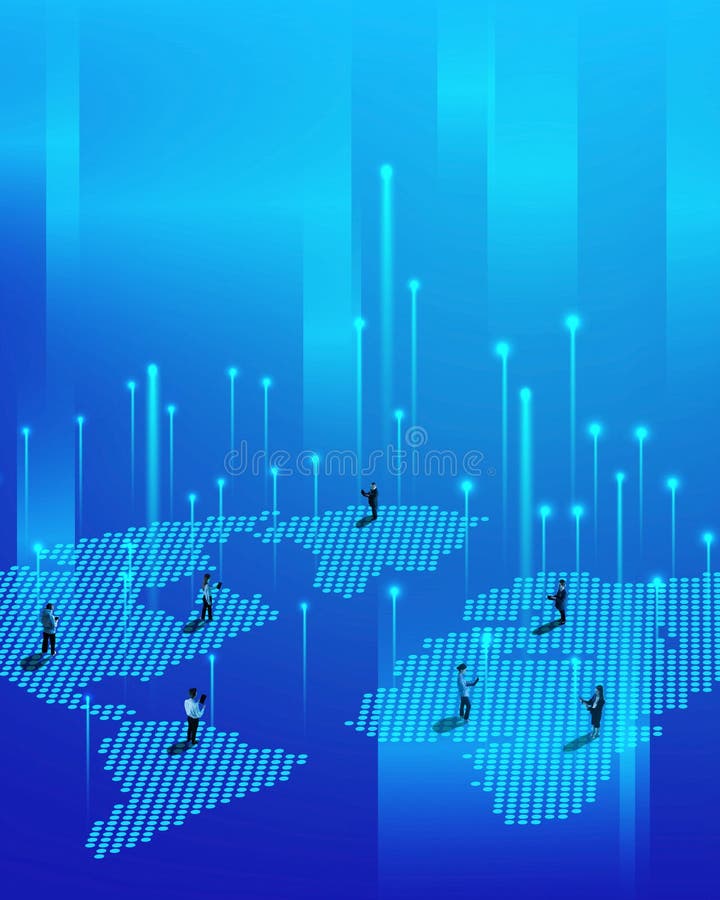 Digital Map with Beams of Connectivity and Global Teams, Showcasing ...