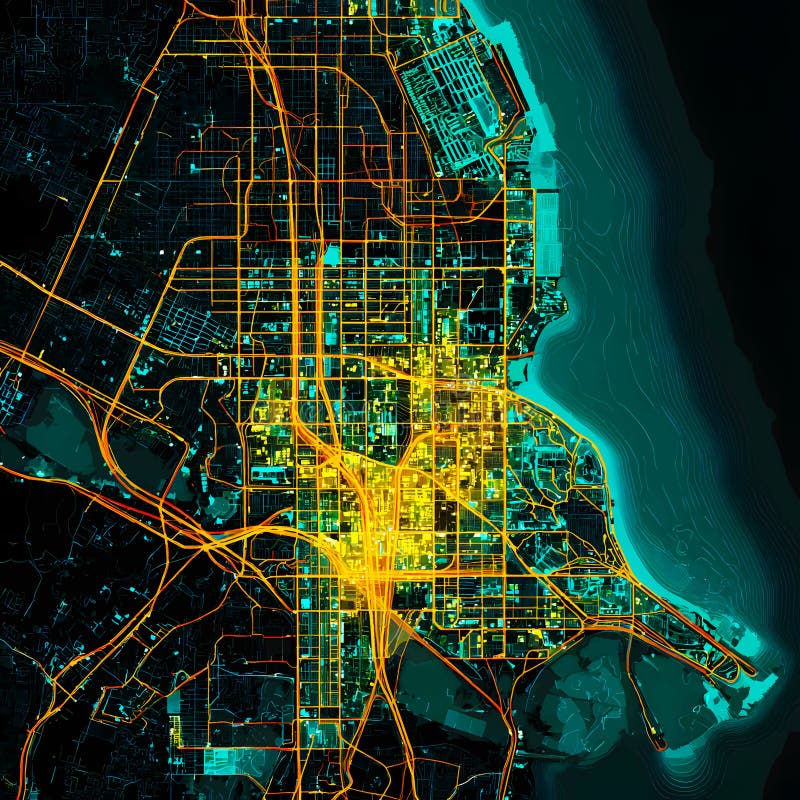 A Digital Map of Chicago, Designed in a Neon Urban Style, Visualizes ...