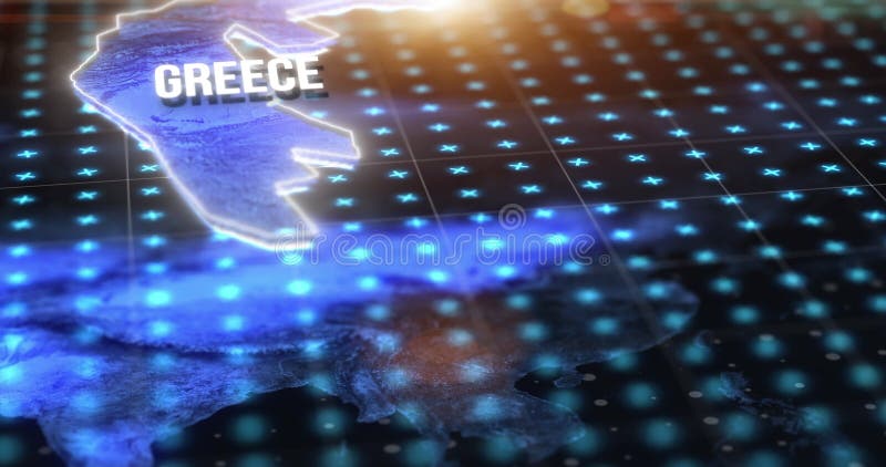 Digital Map, Country Greece and Hologram of Greece on Blue Light, Pin ...