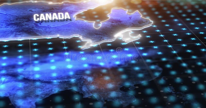 Digital Map, Country Location and Hologram of Canada on Blue Light Hud ...