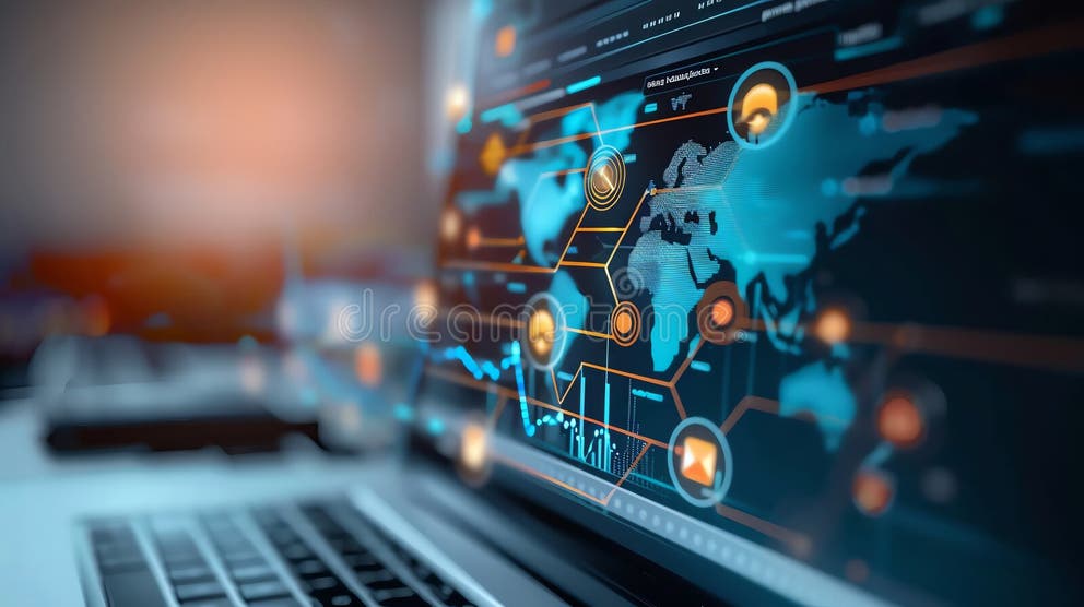 A Digital Map Displayed on a Laptop Screen, Illustrating Global ...