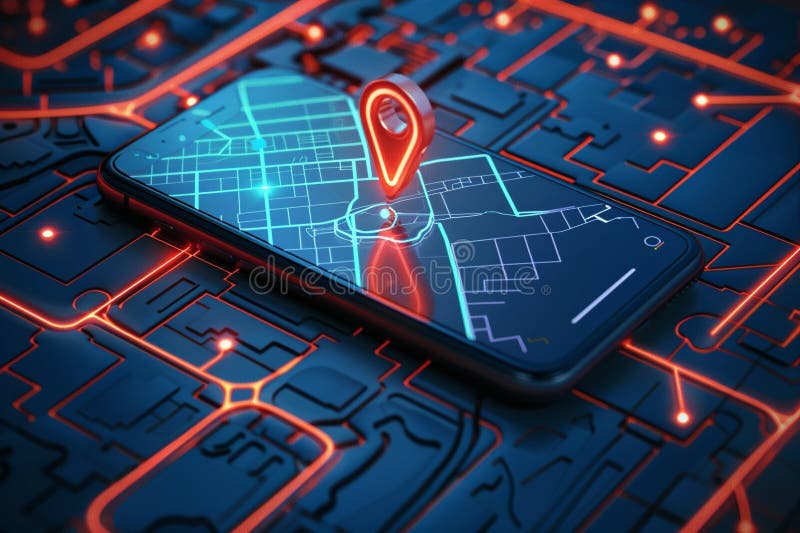 Digital Map on Phone Screen with Pin Stock Illustration - Illustration ...