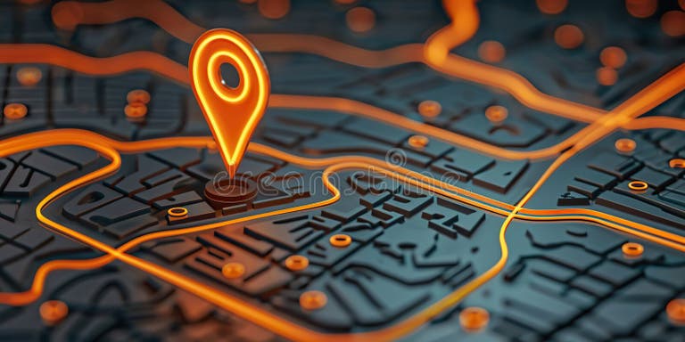 Digital Map Displaying AI Technology Integration in GPS Navigation with a Highlighted Location ...