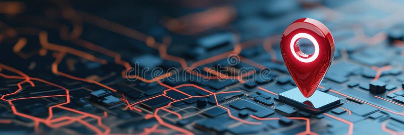 Digital Map Displaying Location with Red Glossy Pin, Showcasing Modern ...