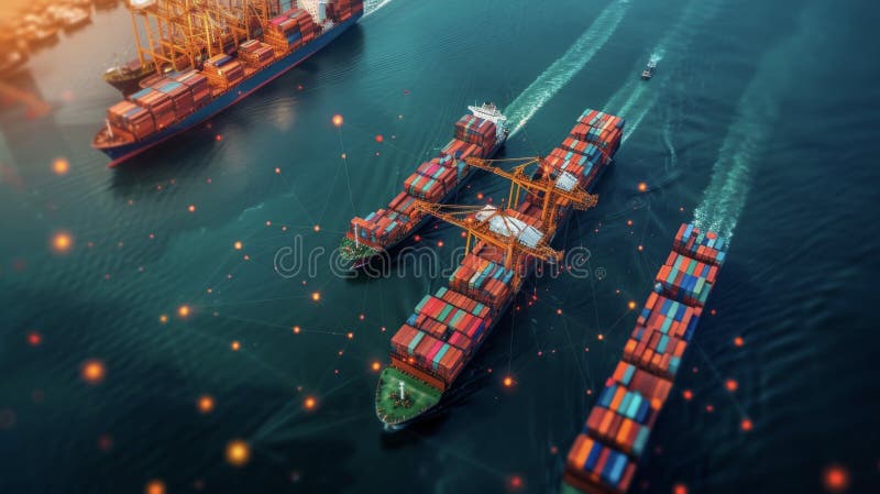 A Digital Map Displaying the Routes of Multiple Ships Carrying ...