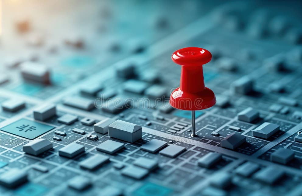 Digital Map Displays Urban Layout. Red Pushpin Marks Location ...