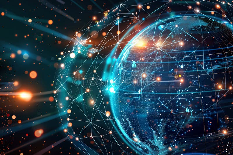 Digital Map Earth Globe Lines Connecting Various Points Stock Photos ...