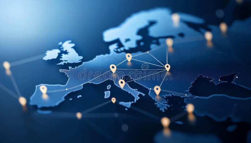 A Digital Map of Europe with Glowing Network Connections Showcasing ...