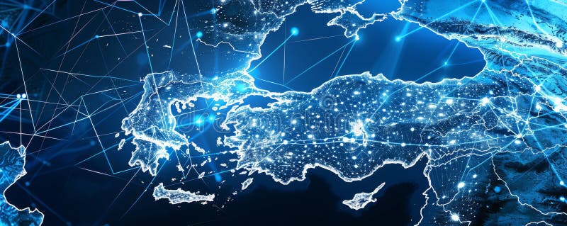 Digital Map of Europe with Illuminated Network Connections Representing ...