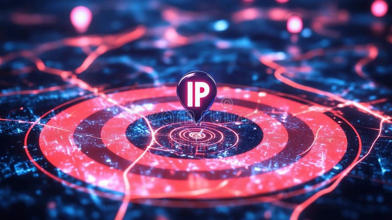 Digital Map with Glowing IP Location Marker in Cyber Network ...