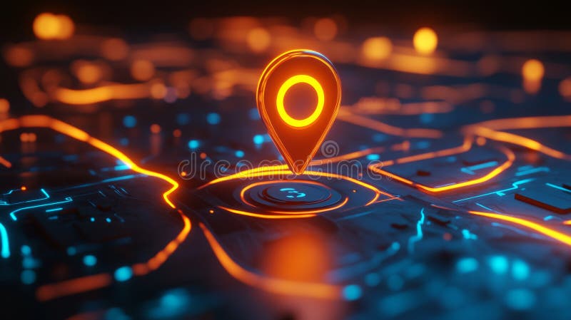 Digital Map with Glowing Location Pin Highlighting a Specific Area ...