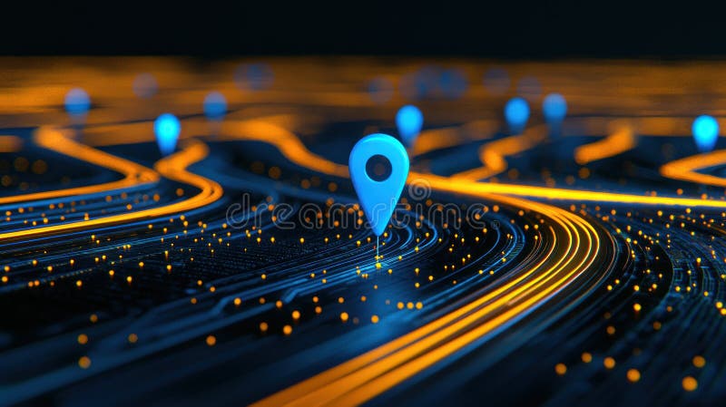 Digital Map with Glowing Markers and Flowing Lines Creates Vibrant ...
