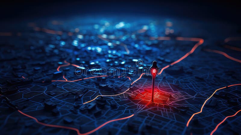 Digital Map Highlight: a Glowing Red Marker Stands Out, Marking Your ...