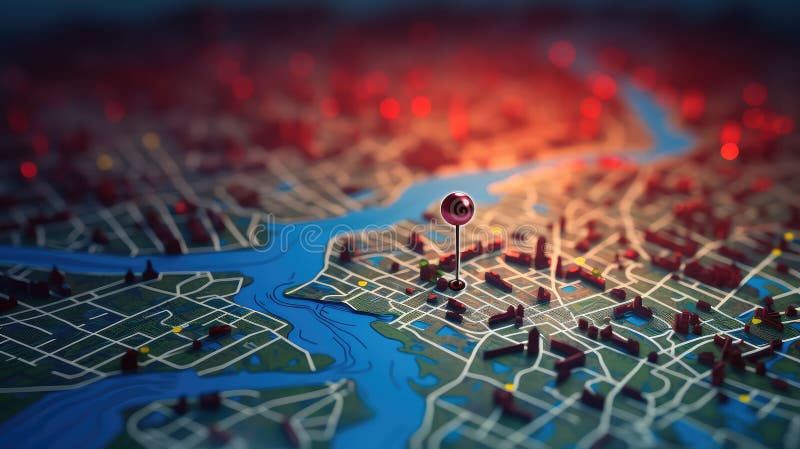 Digital Map Highlight: a Glowing Red Marker Stands Out, Marking Your ...