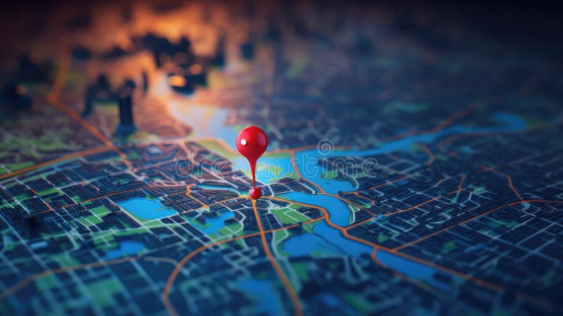 Digital Map Highlight: a Glowing Red Marker Stands Out, Marking Your ...