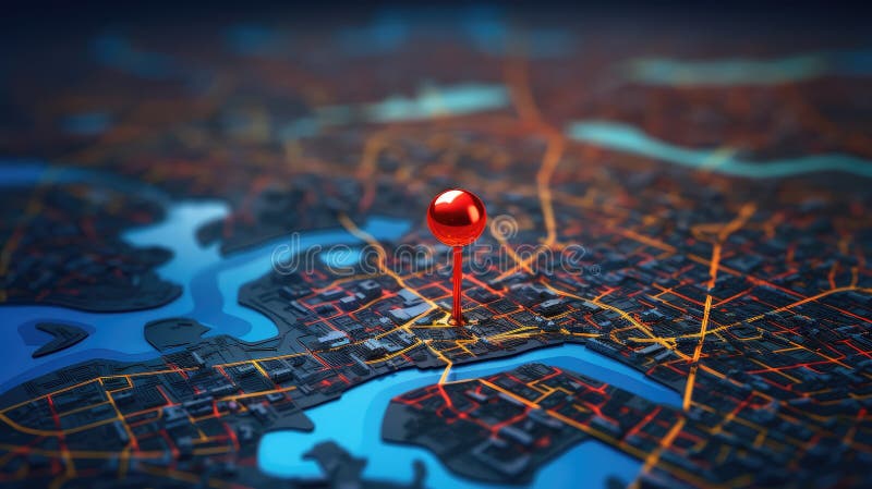 Digital Map Highlight: a Glowing Red Marker Stands Out, Marking Your ...