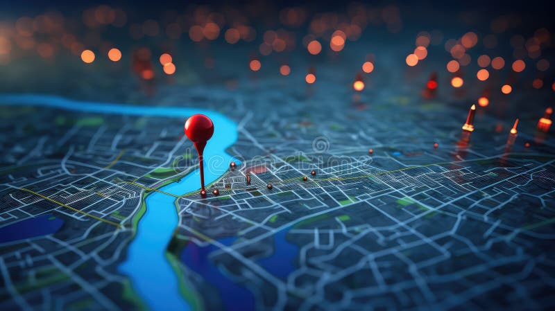 Digital Map Highlight: a Glowing Red Marker Stands Out, Marking Your ...
