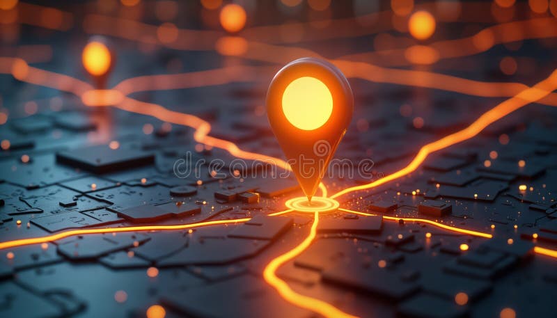 Digital Map Highlights Glowing Location Pin. Tech Map Shows Navigation ...