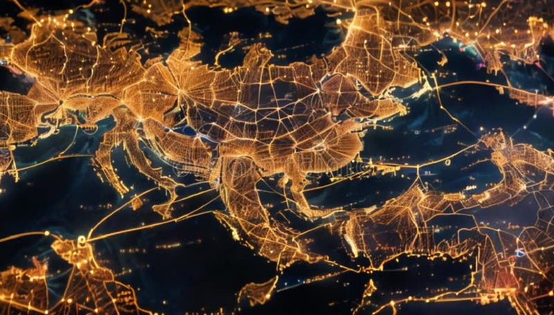 A Digital Map with Interconnected Glowing Lines Symbolizing Global ...