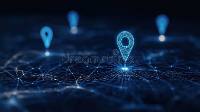 Digital Map Interface Shows Glowing Location Pins on Network ...