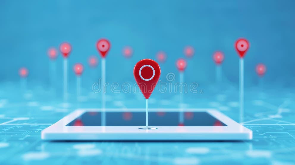 Digital Map with Location Markers Stock Illustration - Illustration of ...