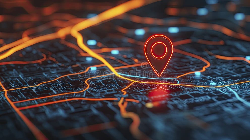 Digital Map with Location Pin Icon. Network Connections, Route Tracking ...